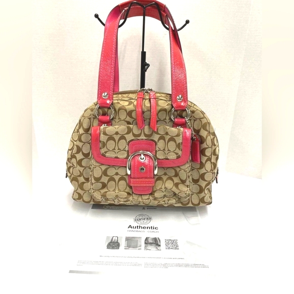 Coach | Bags | Coach Signature Hampton Dome Satchel Bag Tan Pink ...